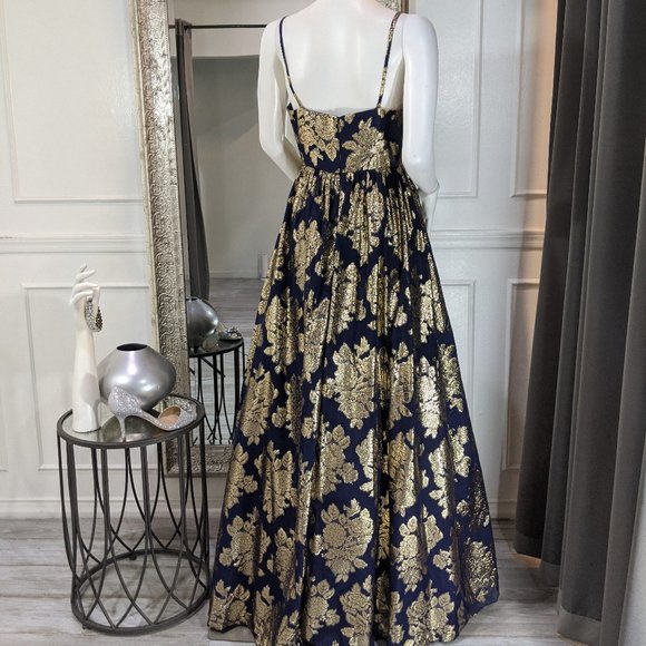 Dear Moon | Dresses | Navy Blue And Gold Formal Evening Prom Dress Gown ...